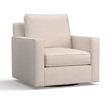 Cameron Square Arm Upholstered Swivel Armchair | Pottery Barn
