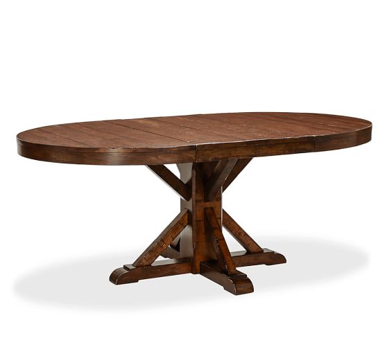 Benchwright Extending Pedestal Dining Table, Alfresco Brown | Pottery Barn