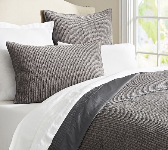 Velvet Channel Quilt & Sham - Flagstone | Pottery Barn