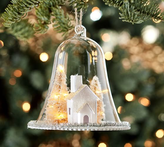 Lit House Scene in Glass Cloche Ornament | Pottery Barn