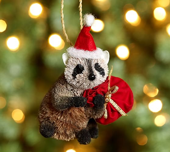 Bottle Brush Santa Raccoon Ornament | Pottery Barn