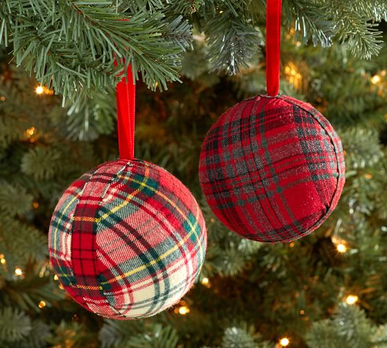 Plaid Fabric Ball Ornament | Pottery Barn