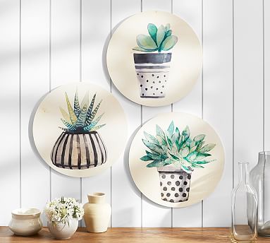 Canvas Potted Succulent Wood Prints - Set of 3 | Pottery Barn