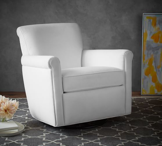 Irving Upholstered Swivel Rocker | Pottery Barn