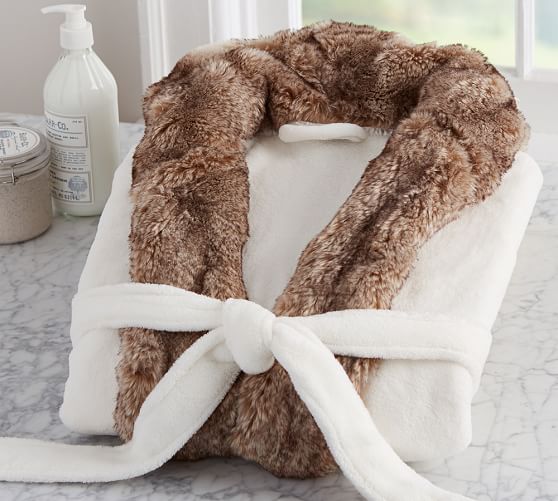 Faux Fur Hooded Bath Robe | Pottery Barn
