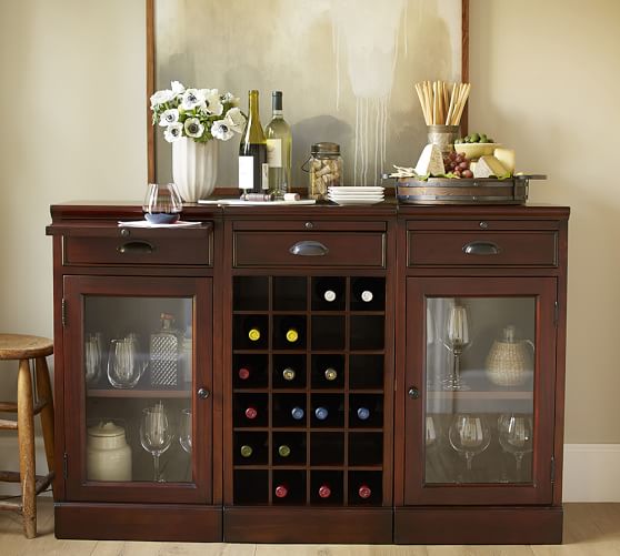 Modular Bar Buffet with 2 Glass Door Bases & 1 Wine Grid Base | Pottery ...