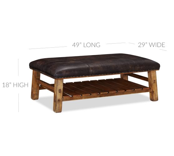 Caden Leather Rectangular Ottoman | Pottery Barn