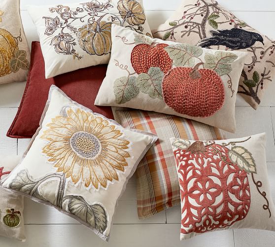 Velvet Pumpkin Applique Pillow Cover | Pottery Barn