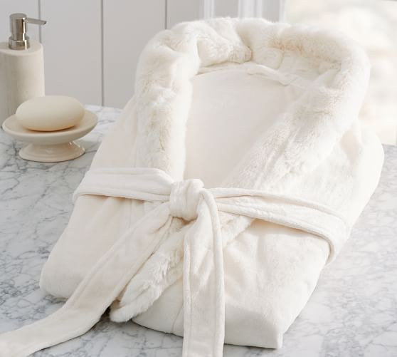 Faux Fur Hooded Bath Robe | Pottery Barn