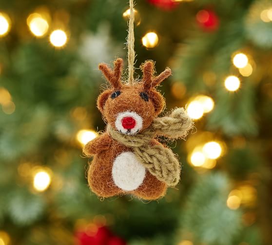 Mini Felt Reindeer Ornament, Brown | Pottery Barn
