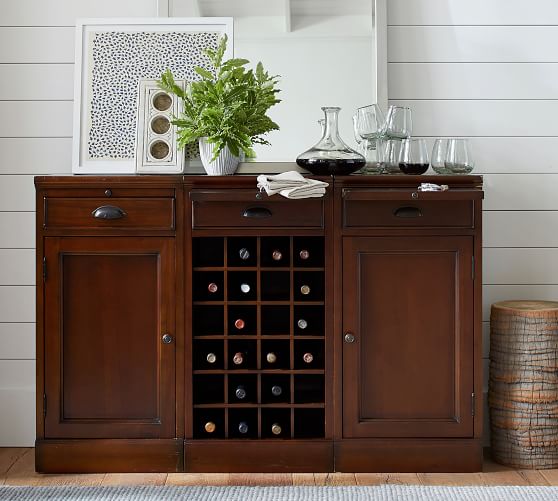 Modular Bar Buffet with 2 Cabinet Bases & 1 Wine Grid Base | Pottery Barn