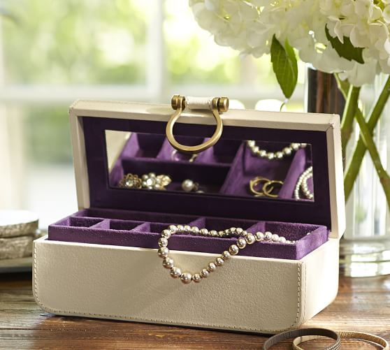 Pebble Leather Small Ivory Jewelry Box | Pottery Barn