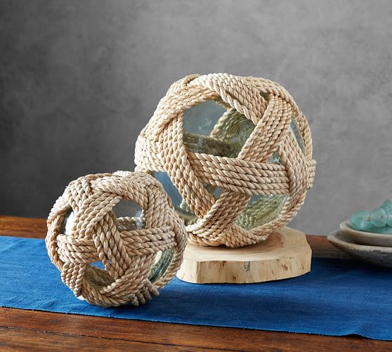 Recycled Glass Ball with Abaca Rope | Decorative Objects | Pottery Barn