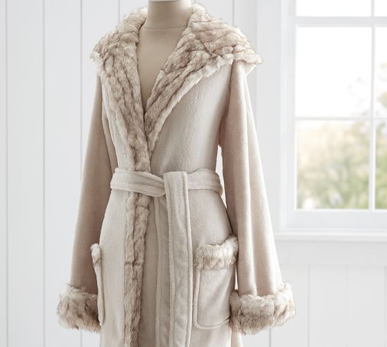Faux Fur Robe - Ivory Tipped Gathered | Pottery Barn