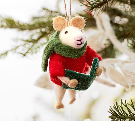 Felt Mouse with Book Ornament | Pottery Barn