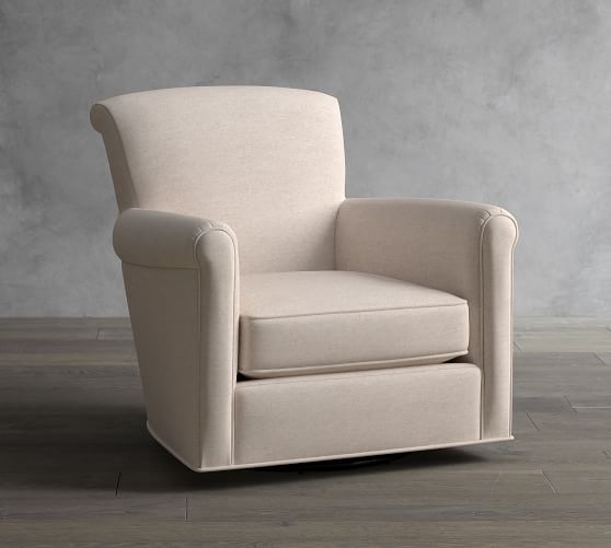 Irving Upholstered Swivel Rocker | Pottery Barn