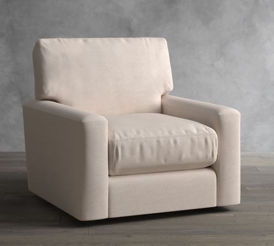 Turner Square Arm Upholstered Swivel Armchair | Pottery Barn